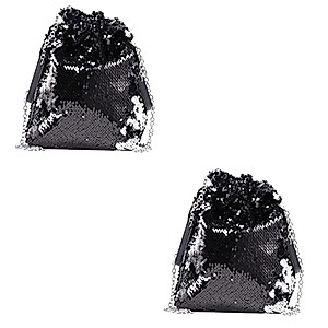 VALICLUD 2pcs Single Shoulder Evening Girls Fashion Handbag - Girl Sequined Bucket Tote Women Clutch Sequins Purse Glitter Sequences with for Draw Strap Chain Messenger Black Sequin Bag