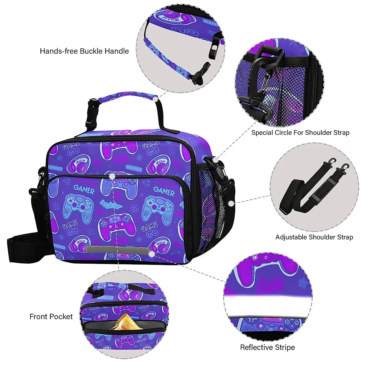 Cute Joysticks Gamepad Lunch Bag for Women Men Game Controller Joypad Insulated Cooler Tote Bag with Adjustable Shoulder Strap Large Capacity Reusable Leakproof Picnic Lunch Box Outdoor for Adult Offi