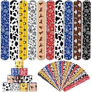 48 Pack Western Party Slap Bracelets Cowboy Cowgirl Bracelets Horse Wristbands for Western Themed Parties Kids Birthday Party Favors Supplies Decorations, 8 Styles