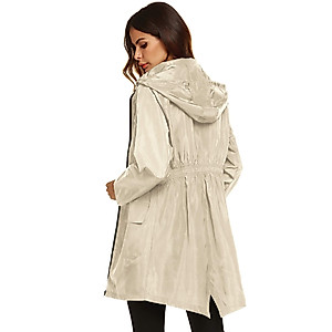 LOMON Womens Lightweight Raincoat Hooded Waterproof Active Outdoor Quick Dry Rain Jacket Beige M