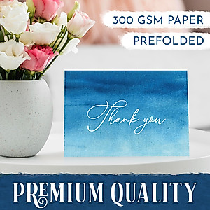 100 Thank You Cards with Envelopes - Elegant Blue Design, Perfect for Graduation Thank You Cards 2024, Weddings, Baby Showers, Parties, and Small Business - Includes 120 Stickers for Easy Sealing
