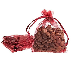 WSERE 100 Pieces Organza Gift Bags Drawstring Packing Bag Wedding Birthday Party Favors Jewelry Mesh Pouches, 3.6×2.8 inches(Burgundy)
