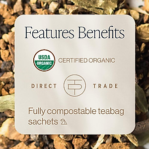 Rishi Tea Masala Chai Tea | USDA Organic Direct Trade Sachet Tea Bags, Certified Kosher Assam Black Tea Blend with Whole Spices, Energizing & Caffeinated | 15 Count (Pack of 1)