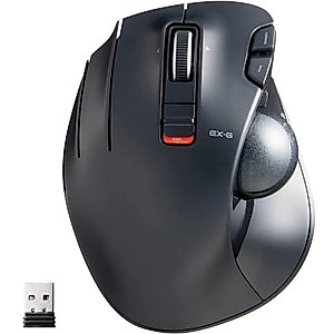 ELECOM EX-G Left Handed Trackball Mouse, 2.4 GHz USB Wireless, Ergonomic, Thumb Control, Tracking Roller Ball, 6 Programmable Buttons, Tilt Scroll