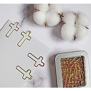 100 PCS Cute Paper Clips Gold and Rose Gold Colors, Cross Shaped Paper Clips Bookmarks Bible Study Supplies, Christian Journaling Supplies for Women Men Christian