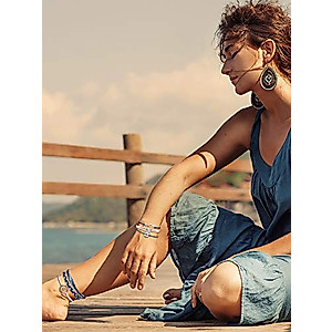 Hicarer 21 Pieces Surfer Wave Bracelet Ocean Wave Adjustable Waterproof Handmade Friendship Bracelet Summer Sunflower Bracelets Anklets Jewelry for Women Teen Girls (Ocean Style)