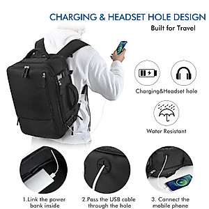 Travel Backpack for Men Women, Large Carry On Backpack Airline Approved,TSA 17.3 inch Laptop Backpack, Waterproof Backpack, College School Bag Casual Daypack for Weekender Business Hiking, Black