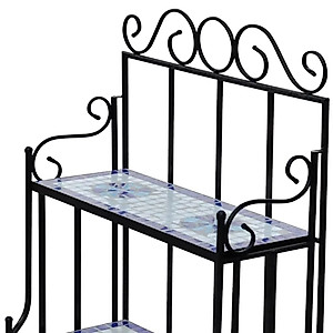 xiannv Plant Stand Display Blue White Mosaic Table, Patio Table Decor, Mosaic Table Outdoor, Mosaic Plant Stand Pattern