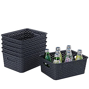 Cand 6 Pack Organizing Baskets Bin For Multiuse, Grey Plastic Woven Baskets