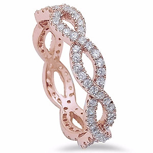 5mm Full Eternity Rose Tone Tone Plated Rhodium Infinity Round Cz 925 Sterling Silver Ring, Size-6
