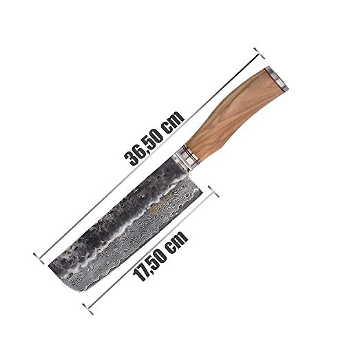 Wakoli Damascus Nakiri knife 6.9-inch blade extremely sharp from 67 layers genuine Japanese Damascus steel with a black hammer and olive wood handle, Olive HS Series