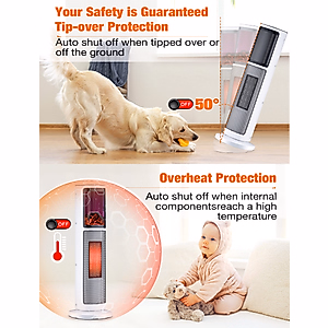 Tower Space Heater for Room, Indoor Electric Space Heater, 3 Modes & Thermostat, 90° Oscillation, 12H Timer, Remote, Overheat & Tip-Over Protection, 3D Flame, Space Heater for Office/Home/Indoor