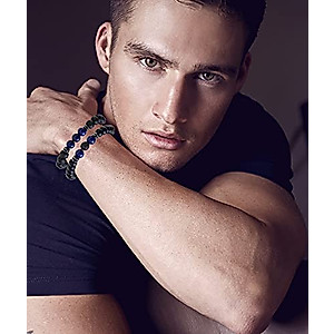 WAINIS 12 PCS Gemstone Beads Stretch Bracelets for Men Women Energy Yoga Healing Matte Lava Rock Volcanic Stone Essential Diffuser Oil Bracelet