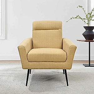 Tiokop Mid Century Modern Upholstered Fabric Accent, Living Room, Bedroom Leisure Single Sofa (Metal Legs), TV armrest seat, Suitable for Small Space Home, Office, Coffee Chair,Yellow
