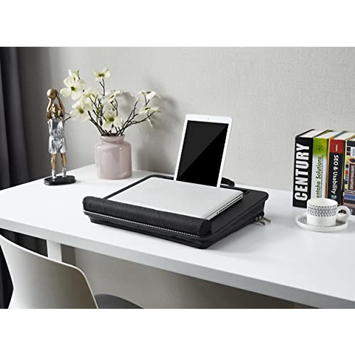 Laptop Lap Desk with 15 15.6" inch Laptop Sleeve Case Bag, Sofa Bed Desk with Cushion and Soft Wrist Pad,Laptop Stand Built in Tablet and Phone Holder (Black Carbon)