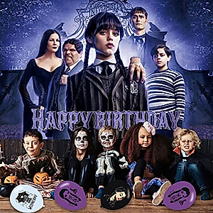 Wednesday Addams Birthday Party Decoration,Wednesday Addams Party Photo Background 5 x 3 FT and 18 Pcs Wednesday Balloon,Wednesday Merch Party Backdrop Supplies