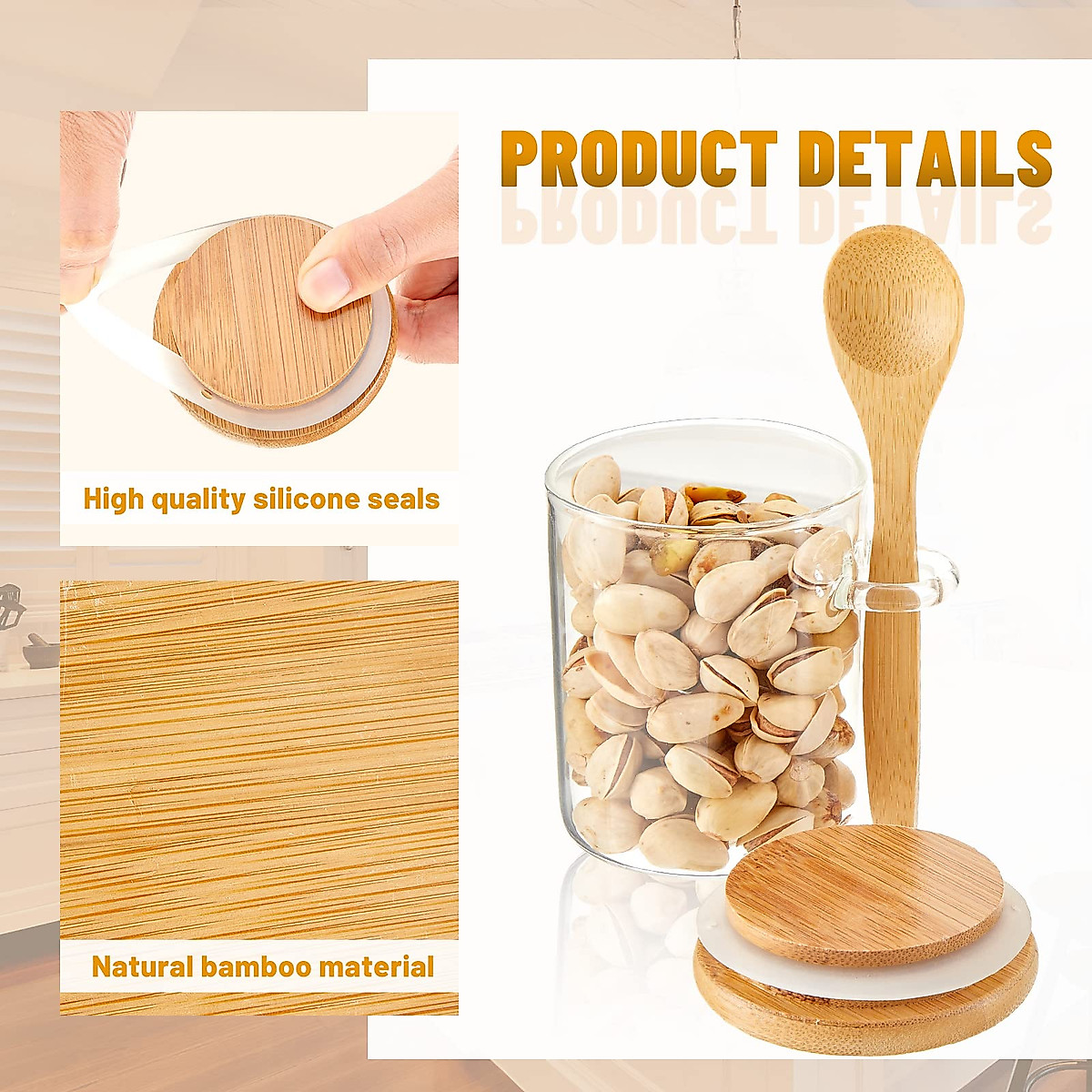 Set of 12 Airtight Glass Jars with Bamboo Lids and wood Spoons 6 oz Clear Glass Canisters Sugar Container Coffee Containers Coffee Canister for Kitchen Food Storage Organization Beans Tea Nuts Spice