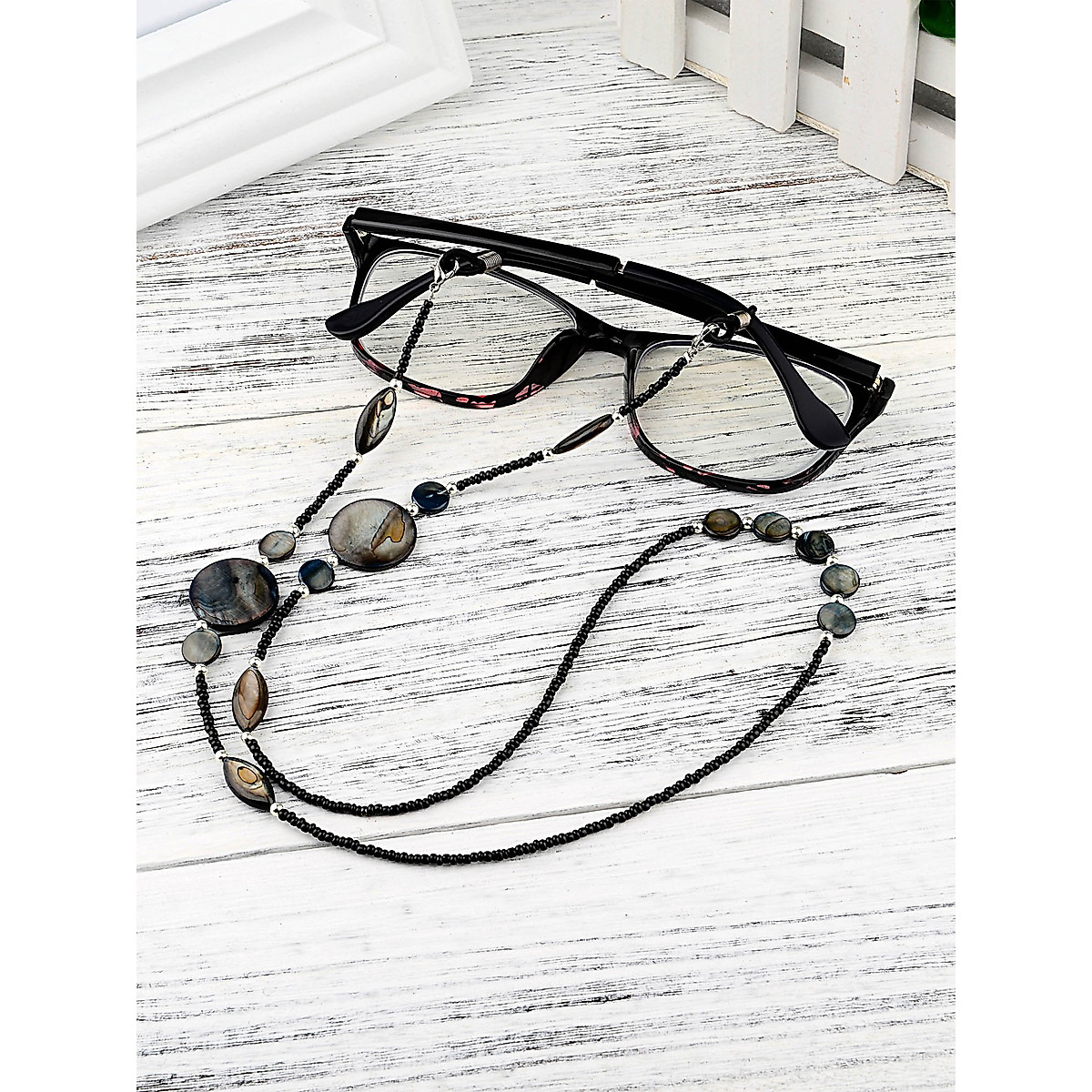 TOODOO 2 Pieces Glasses Chain for Women Beaded Eyeglass Straps Lanyards Sunglasses Holder Chain with 4 Pieces Silicone Loop (Color Set 1)