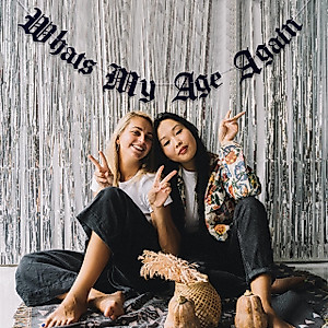 Gothic Letter Whats My Age Again Banner - Old English Birthday Banner - Funeral Birthday Banner for 20th 30th 40th Birthday (Whats My Age Again)