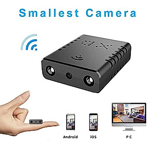 Smallest WiFi Spy Hidden Camera Mini Wireless Camera HD Indoor Home Smallest Spy Nanny Cam Security Cameras with Motion Detection/Night Vision/Cloud Storage for iPhone/Android Phone/iPad/PC
