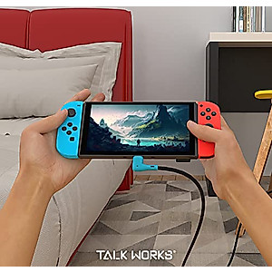 TALK WORKS Fast Charging Cable Compatible with Nintendo Switch, Switch Lite & OLED - USB-C Charger Cables - 10 ft. Long, Right-Angle Cable for Comfortable Mobile Gaming - Blue/Red (2 Pack)