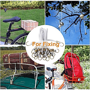 Morobor White Elastic Rope Rubber Strap, 10pcs Mini Bungee Cords with Metal Hooks, Rubber Stretchy Bungee Cords with Hooks for for Bikes, Wire Racks, Tents and Hand Carts etc