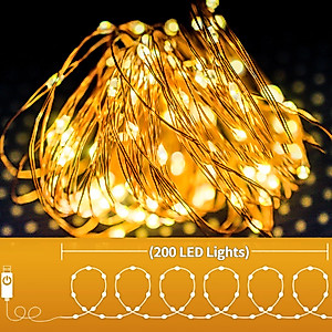 66FT 200 LED Fairy Lights Plug in with Remote and Timer, Waterproof String Lights Indoor Outdoor, Upgraded 8 Modes Twinkle String Lights for Bedroom Xmas Wedding Party (Warm White)