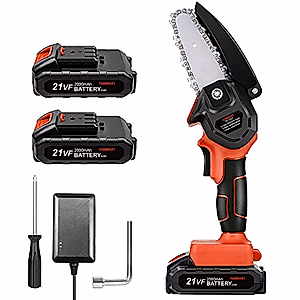 Skcoipsra Mini Chainsaw Cordless 4 Inch, 2.43 Pounds Portable Electric Chainsaw with 2 Chains & Batteries, One-Handed Power Chain Saws for Tree Trimming Branch Wood Cutting