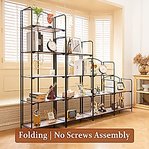 Crofy No Assembly Folding Bookshelf, 2 Tier Black Bookshelf, Metal Book Shelf for Storage, Folding Bookcase for Office Organization and Storage, 12.6 D x 22.44 W x 28.74 H Inches