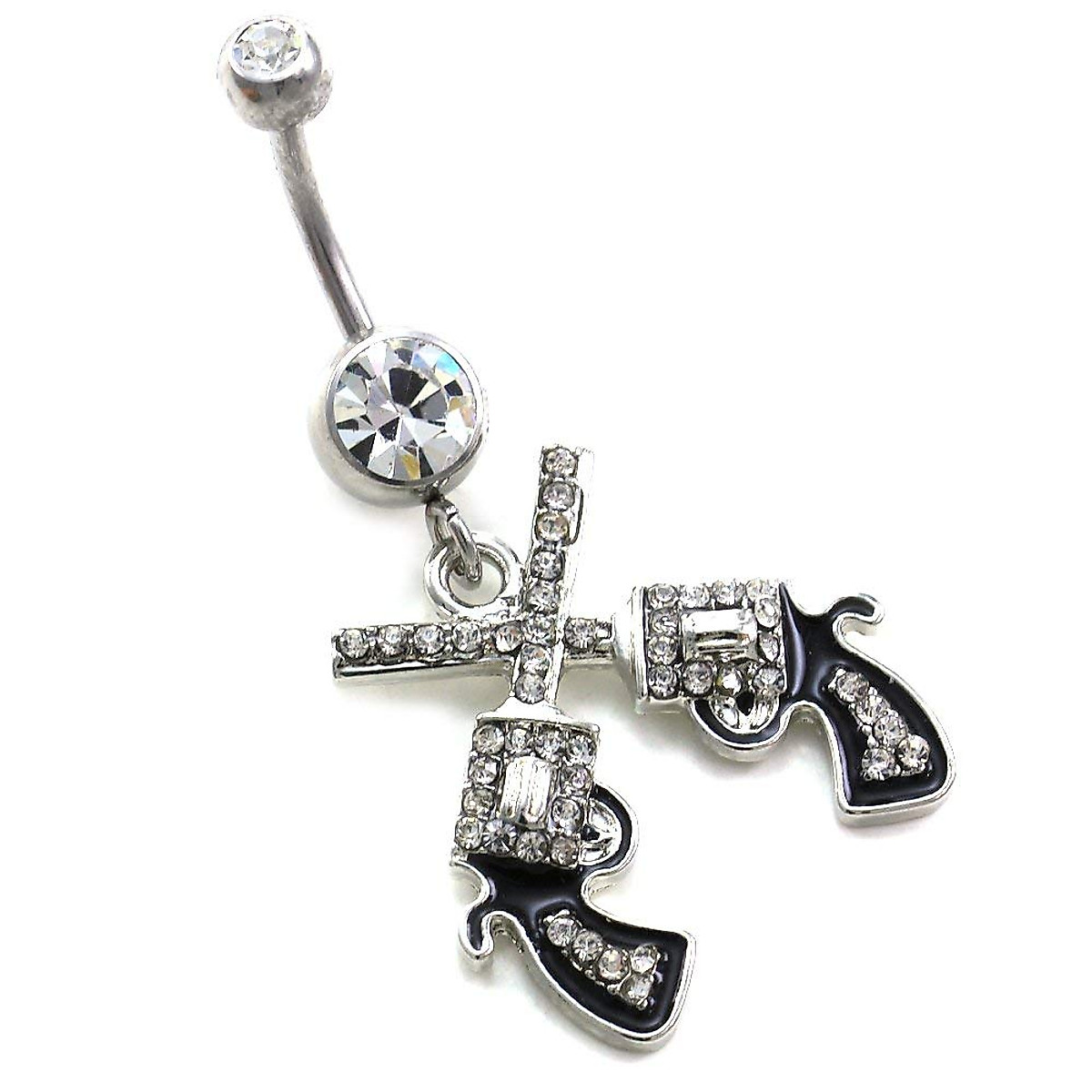 Soulbreezecollection Western Dual Revolver Pistol Gun Dangle Belly Button Navel Rings Body Fashion Jewelry 14 Gauge