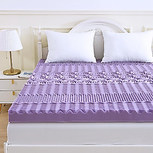 MUXHOMO 3 Inch 7-Zone King Mattress Topper, Egg Crate Foam Mattress Topper King Size for Back Pain, Cooling Gel Infused Mattress Pad, CertiPUR-US and Oeko-TEX Certification (76"×80", Lavender)