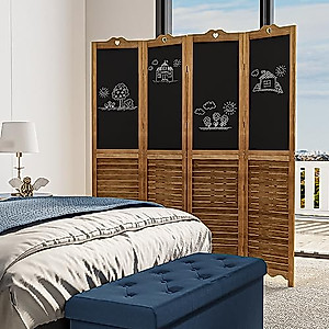 YITAHOME Wood Room Divider 4 Panel Folding Privacy Screens with Chalkboard, Freestanding Portable Privacy Screen Room Partition for Bedroom, Living Room, Study, Hotel, Office