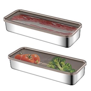 2Pcs Bacon Container for Refrigerator, 304 Stainless Steel Airtight Deli Meat Storage Container, Bacon Storage Container for Fridge, Deli Meat Container for Fridge with Lids (Bacon Container)