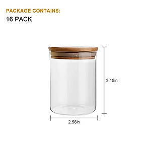 6oz/200ml Clear Glass Food Storage Containers Set Airtight Food Jars with Bamboo Wooden Lids Kitchen Canisters For Sugar, Candy, Cookie, Rice and Spice Jars - Set of 16