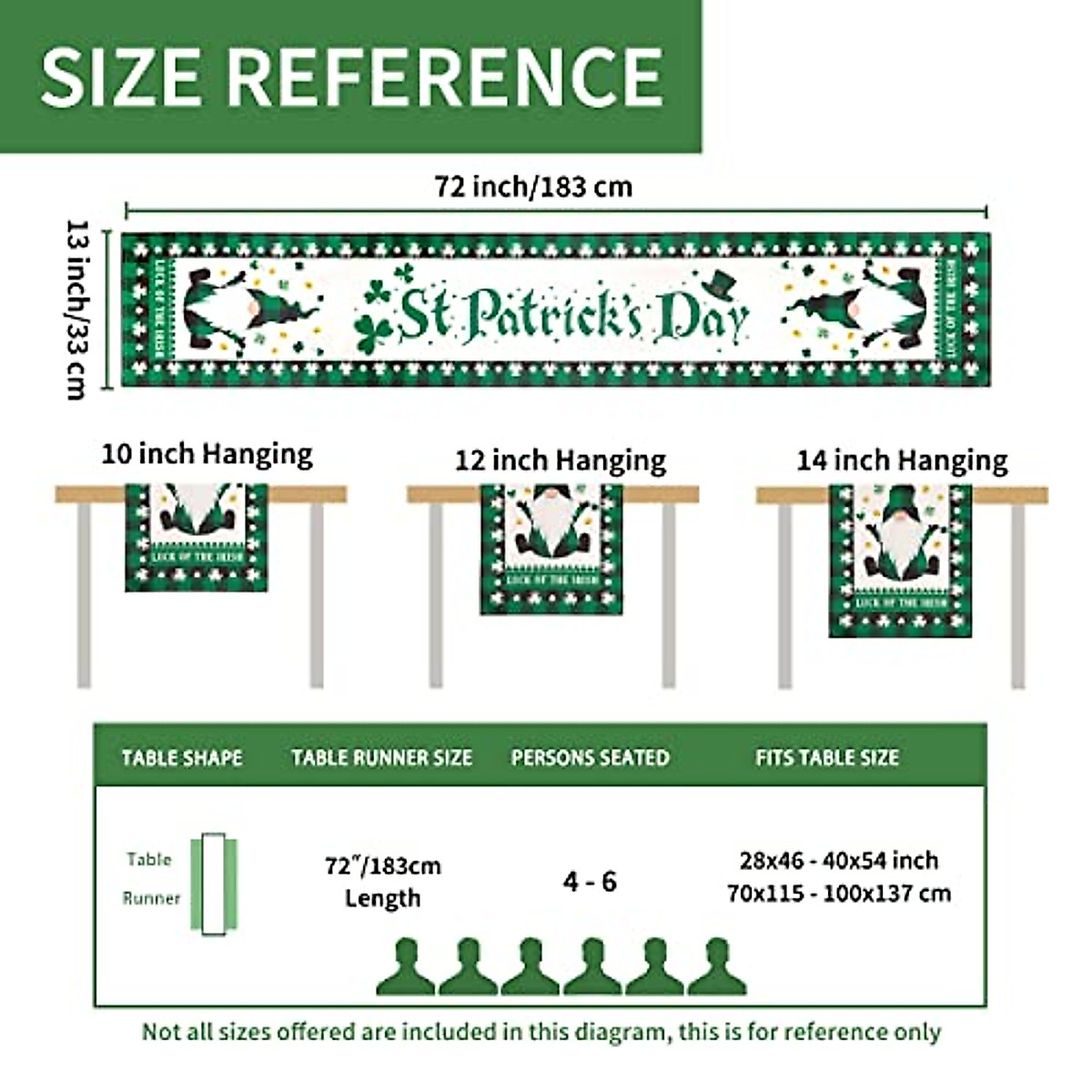 St Patricks Day Table Runner Lucky Clover Shamrocks Table Runners 72 Inches Long, Buffalo Plaid Gnome Burlap Holiday Kitchen Dining Table Decor for Home Party (Gnome Table Runner, 13" x 72")