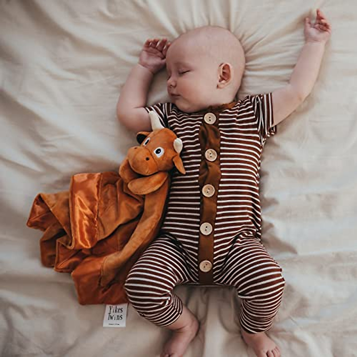 Yikes Twins Longhorn Lovey Blanket for Baby | Large 20" x 20" Baby Lovey for Girls or Boys | Cute Longhorn Security Blanket for Babies and Toddlers