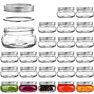 Tebery 24 Pack Home Glass Mason Jars with Silver Metal Airtight Lids and Bands, 8-Ounce Wide Mouth Glass Canning Jars for for Canning, Preserving, Meal Prep, Overnight Oats, Jam, Jelly