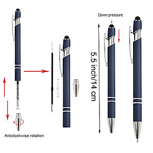 PASISIBICK 12 Pieces Blue Ballpoint Pen with Stylus Tip, 2 in 1 Stylus Stylish Pen, Premium Metal Stylus Pen for Touch Screens, Black Ink, 1.0 mm Medium Point.(12 PCS Blue)