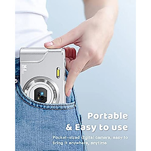 Lecran Digital Camera FHD 1080P 36.0 MP Vlogging Camera with 16X Digital Zoom, LCD Screen, Compact Portable Mini Cameras for Students, Teens, Kids (Silver Grey)