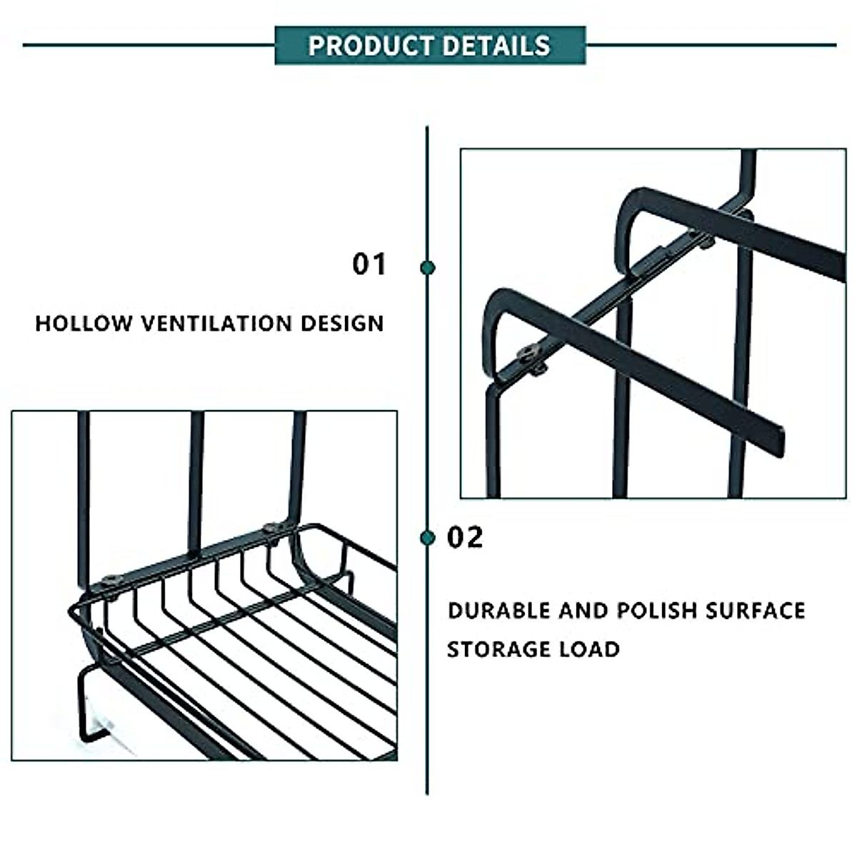 Apsan Sponge Holder with Drain Pan for Kitchen Sink, Kitchen Sink Caddy Organizer for Sponge Brush Soap Dish Dishcloth Rack, Small Black