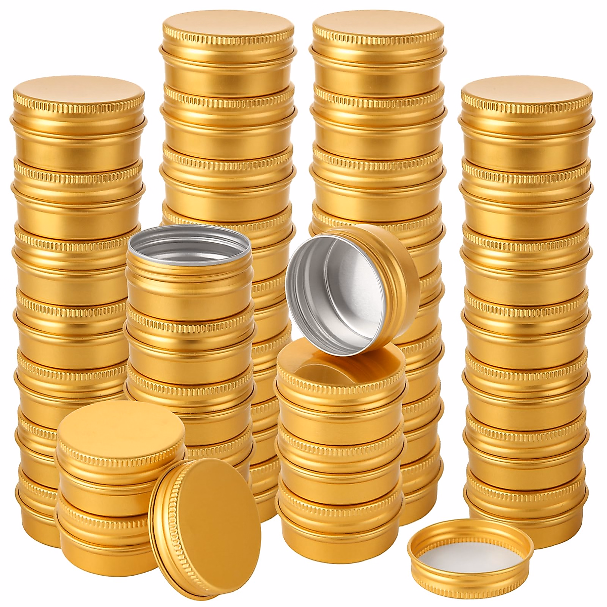 LDXDRU 60 Pack 1oz Metal Tin Cans, Round Small Tins with Lids, Tin Containers With Lids for Candles Salve Cosmetic Lip Balm Candies Food Storage, Golden
