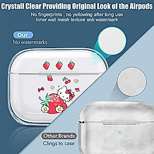 Cute Strawberry Cat Airpods case for AirPods Pro Cartoon Air Pod Pro Cover Clear with Funny Kawaii Anime Keychain for Women Girls Kids Protective Soft Silicone Cover for AirPod Pro (2019)