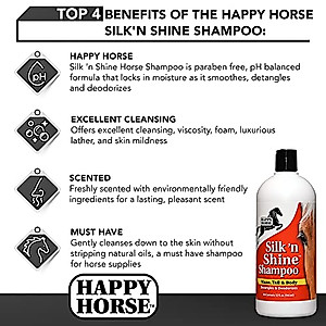 Happy Horse Shampoo, Silk 'n Shine Mane, Tail & Body Shampoo for Silky & Manageable Hair, 32oz