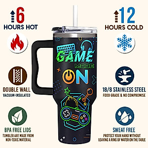 Gamer Gift for Men from Daughter, Son, Kids, Wife - 40oz Game Tumbler With Handle and straw for Father's Day, Christmas, Birthday, Valentines Day - 40 oz Stainless Steel Tumbler for Gaming Men