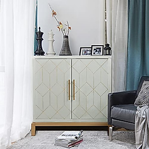 HLR Green Accent Cabinet with Gold Trim,Storage Cabinet with Doors,Modern Wooden Sideboard, Side Cabinets for Bedroom, Living Room, Kitchen, Office and Hallway