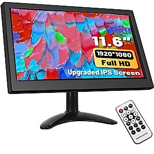 Hikity 11.6 Inch Small HDMI Monitor 1920x1080P Portable CCTV Monitors with BNC, AVI, VGA, HDMI Input Cable, Remote Control, Built-in Speakers, for PC, CCTV, Security Camera, Raspberry Pi, X-Box