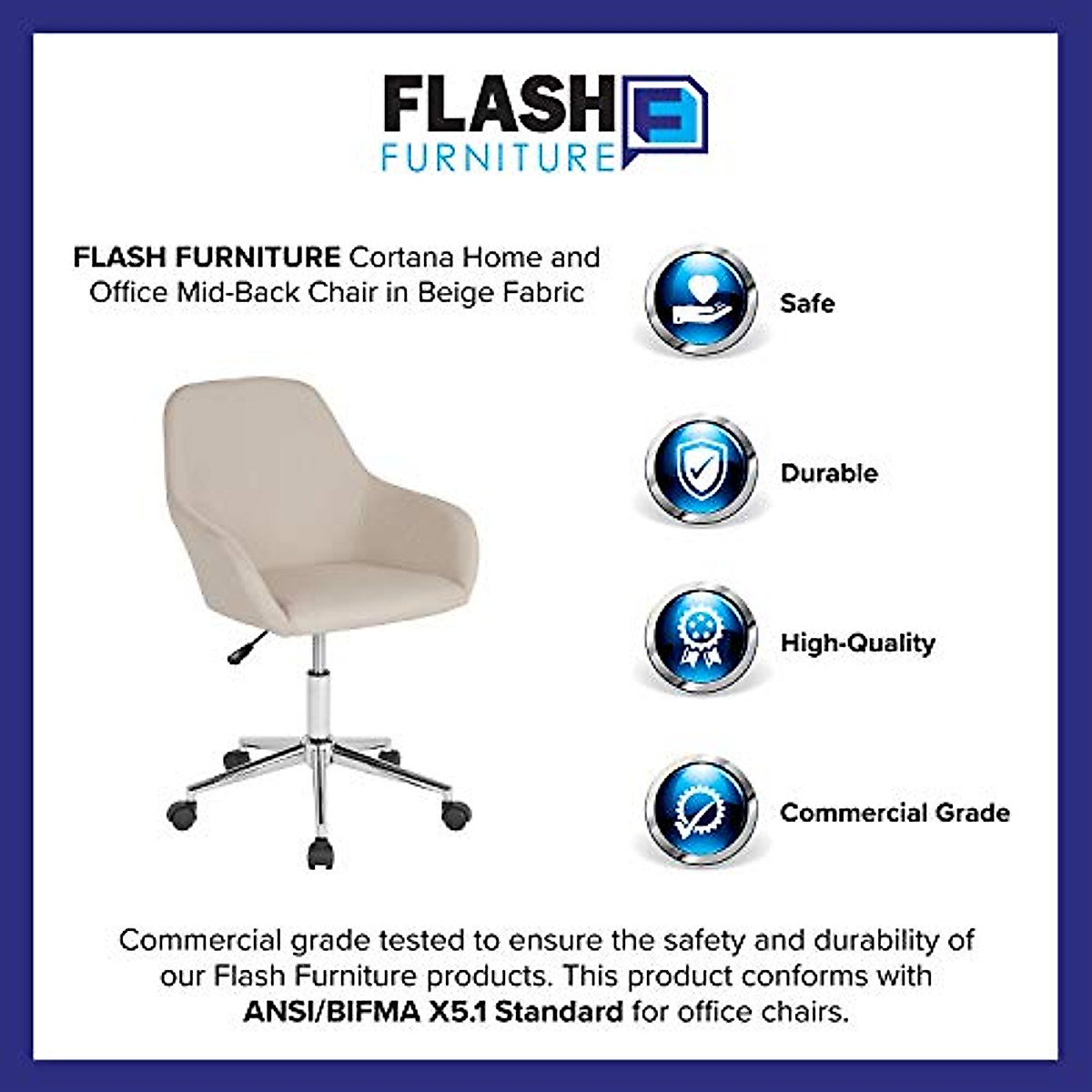 Flash Furniture Cortana Home and Office Mid-Back Chair in Beige Fabric