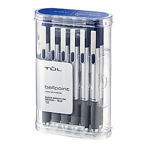 TUL BP3 Ballpoint, Retractable, Medium Point, 1.0 mm, Silver Barrel, Blue Ink, Pack Of 12