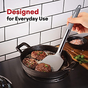 Silicone Cooking Utensils Set - Stainless Steel Handle, 15 Piece Kitchen Utensil Sets | Nonstick, Heat Resistant, BPA Free & Dishwasher Safe | Grey