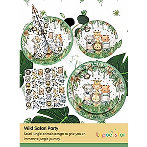Safari Baby Shower Decorations Boy Plates Napkins and Tablecloth Set Serves 25,Jungle Animal Theme Birthday Party Supplies